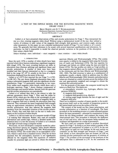 Pdf A Test Of The Dipole Model For The Rotating Magnetic White Dwarf Feige 7