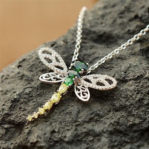 Fado Small Sterling Silver Green Emerald Dragon Fly Pendant Oxford