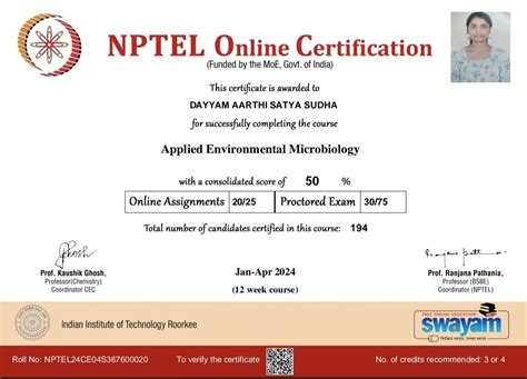 Aarthi Satya Sudha Dayyam On Linkedin Connections Microbiology Nptel Certification
