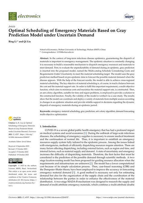 pdf optimal scheduling of emergency materials based on gray