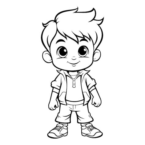 Милый маленький мальчик мультфильм Маскот персонаж Векторная иллюстрация Премиум векторы