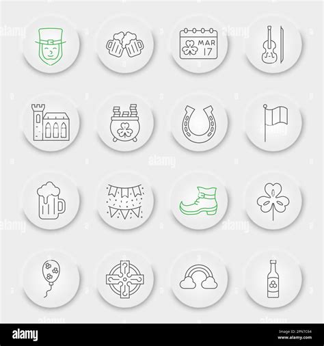 St Patrick S Day Line Icon Set Holiday Symbols Collection Vector Sketches Neumorphic Ui Ux
