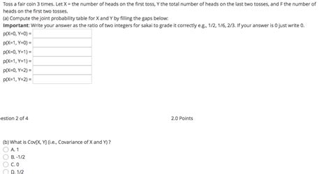 solved toss a fair coin 3 times let x the number of heads