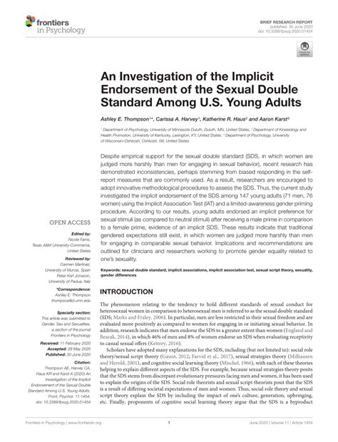 Pdf An Investigation Of The Implicit Endorsement Of The Sexual Double Standard Among Us