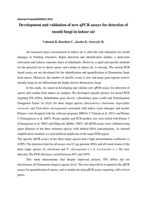 Pdf New Qpcr Assays For Detection Of Mould Fungi In Indoor Air