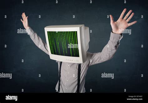 Cyber Human With A Monitor Screen And Computer Code On The Display