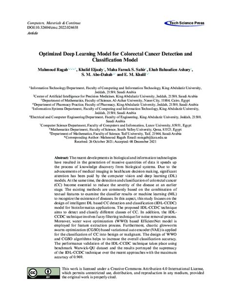 Pdf Optimized Deep Learning Model For Colorectal Cancer Detection And