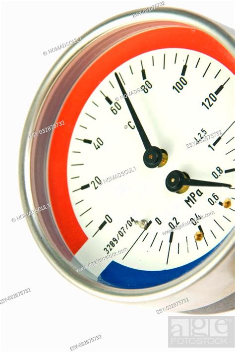 Temperature And Pressure Meter Isolated On White Stock Photo Picture And Low Budget Royalty