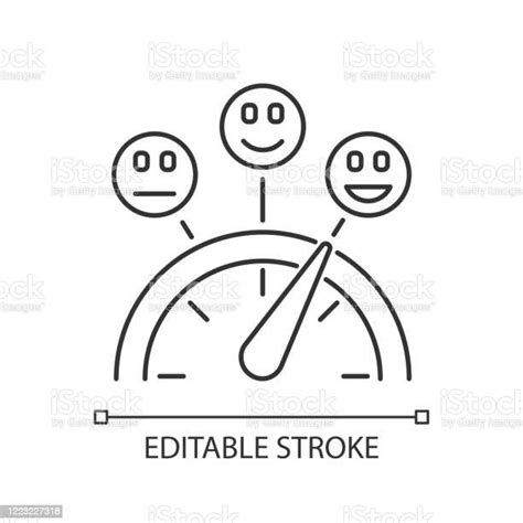 만족도 수준 선형 아이콘입니다 좋은 중립적이고 나쁜 경험 감정 미터 이모티콘으로 배율 조정합니다 가는 선 그림입니다 등고선