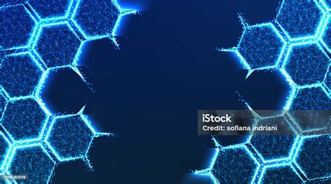 Molecule Structure Form Lines And Triangles Hexagon Point Connecting Network On Blue Background