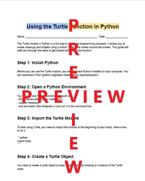 Using The Turtle Function In Python 5 Question Reading Guide For Stem