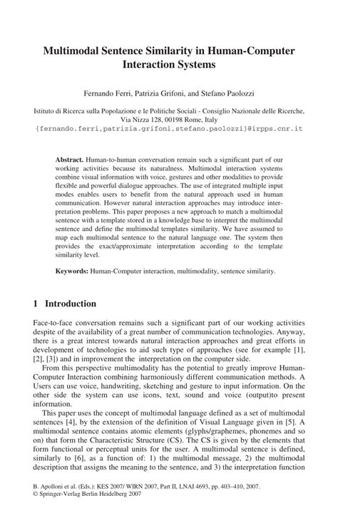 Pdf Multimodal Sentence Similarity In Human Computer Interaction Systems