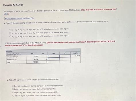solved exercise 13 5 algo an analysis of variance experiment