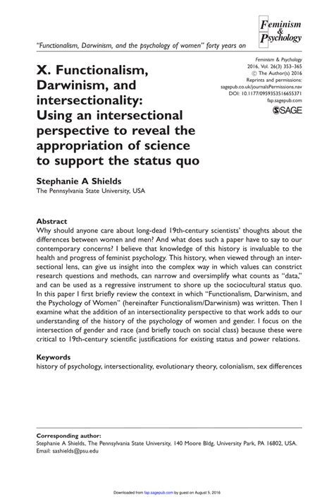 PDF Functionalism Darwinism And Advances In The Psychology Of Women And Gender From The