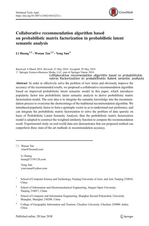 Pdf Collaborative Recommendation Algorithm Based On Probabilistic