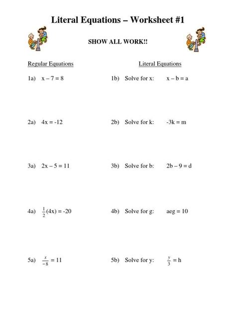 Solving Literal Equations Worksheets