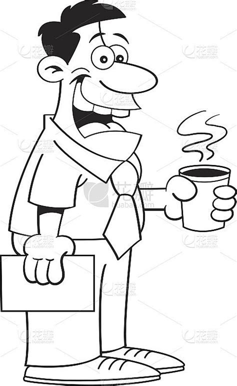 卡通人物拿着咖啡杯。
