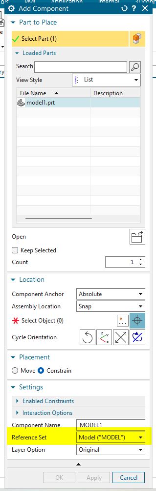 how to control default reference set when placing parts in routing