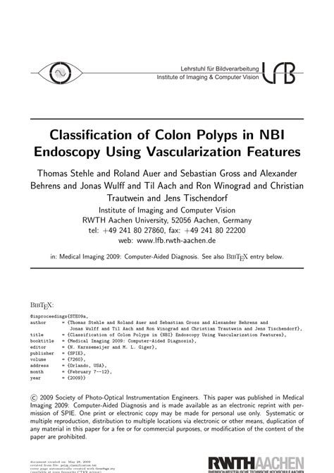 PDF Classification Of Colon Polyps In NBI Endoscopy Using Vascularization Features