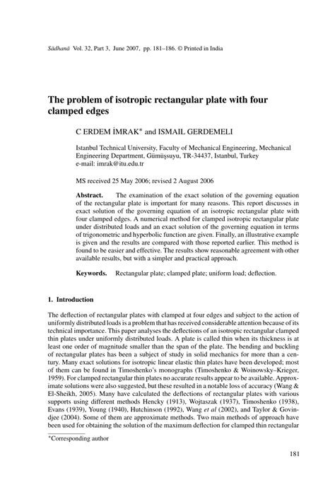 Pdf The Problem Of Isotropic Rectangular Plate With Four Clamped Edges