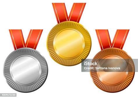 빈 메달 세트입니다 골드 실버 및 브론즈 레드 리본 메달 수상 동전의 빈 경쟁에 대한 스톡 벡터 아트 및 기타 이미지 경쟁 경쟁자 공란 Istock