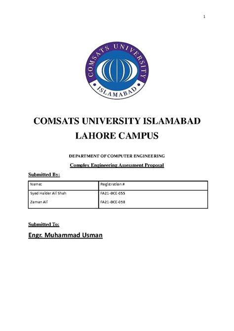 Msi 1 Comsats University Islamabad Lahore Campus Department Of Computer Engineering Complex