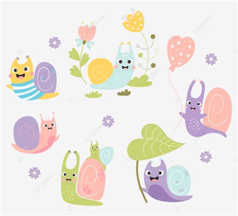 귀여운 달팽이 모음 조개 꽃들 다양한 Png 일러스트 및 벡터 에 대한 무료 다운로드 Pngtree