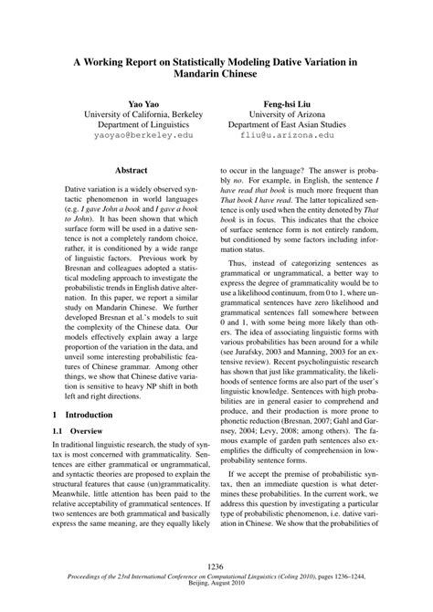 Pdf A Working Report On Statistically Modeling Dative Variation In
