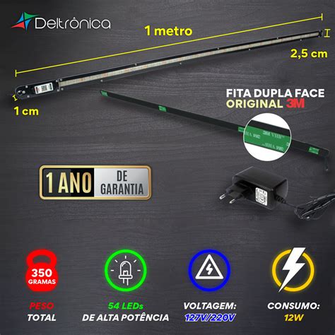 Barra De Led Rgb Bluetooth 1 Metro Deltronica Com Controle Por App E Plugue Para Tomada