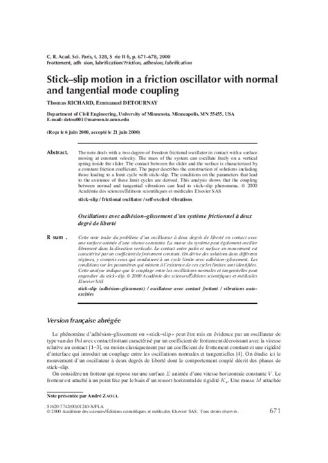 Pdf Stick Slip Motion In A Friction Oscillator With Normal And