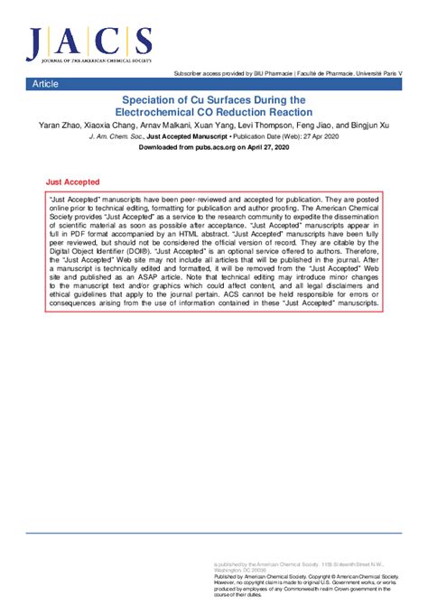 Pdf Speciation Of Cu Surfaces During The Electrochemical Co Reduction