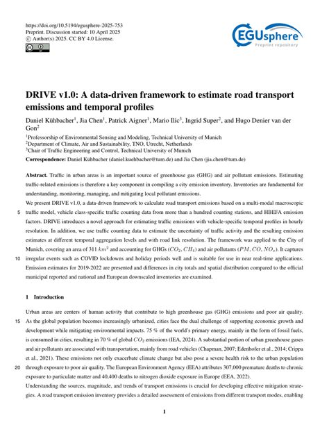 Pdf Drive V10 A Data Driven Framework To Estimate Road Transport Emissions And Temporal Profiles