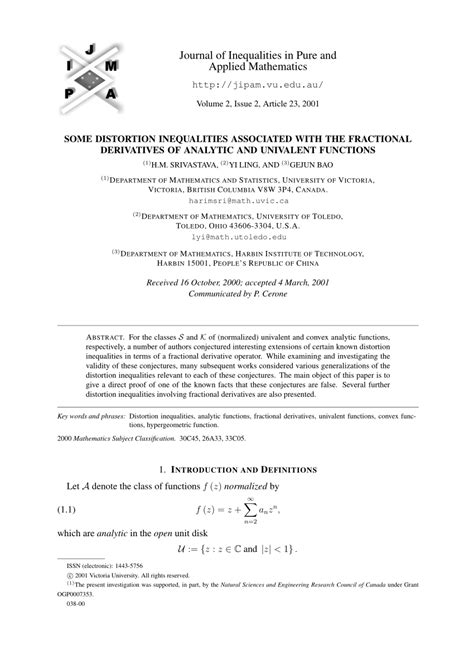 Pdf Some Distortion Inequalities Assotiated With The Fractional