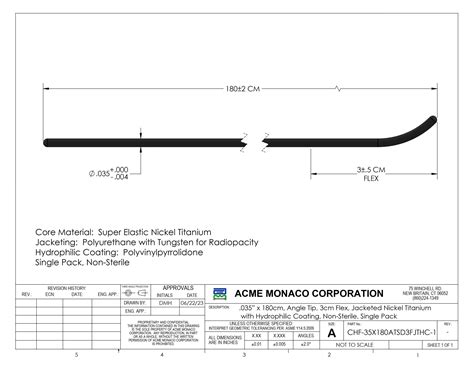 Guidewire 035 X 150cm Angle Tip 3cm Flex Jacketed Nickel Titanium With Hydrophilic Coating