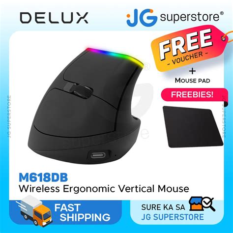 Delux M DB Wireless Bluetooth Ergonomic Vertical Mouse Silent Click RGB W Mute Button