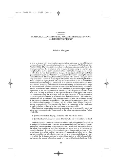 Pdf Dialectical And Heuristic Arguments Presumptions And Burden Of Proof