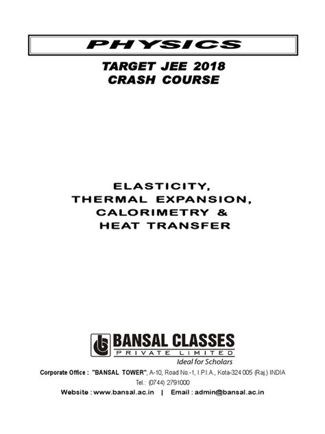 Elasticity Thermal Expansion Calorimetry Heat Cc Wa Pdf