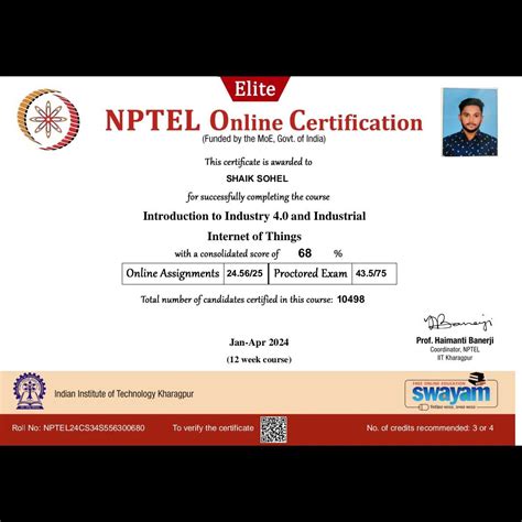 Sohel Shaik On Linkedin Nptel Iitkharagpur Nptel Industry4 Iot Certification Learning