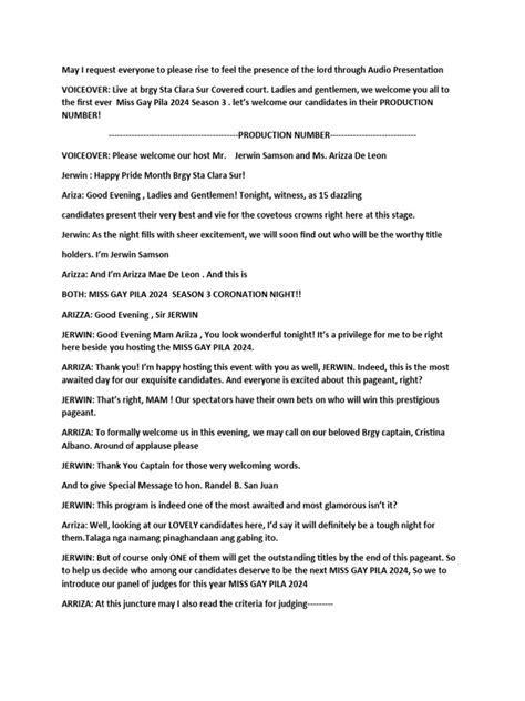 Miss Gay Pila 2024 Script Pdf