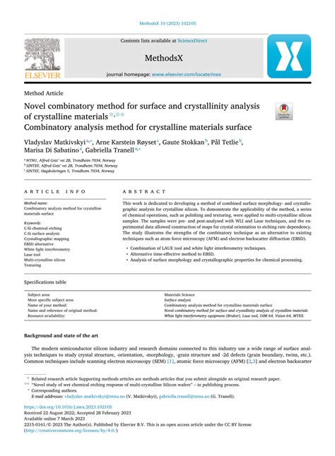 Pdf Novel Combinatory Method For Surface And Crystallinity Analysis