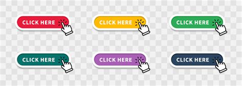 Click Here Button With Arrow Pointer Clicking Icon Set Of Action Button