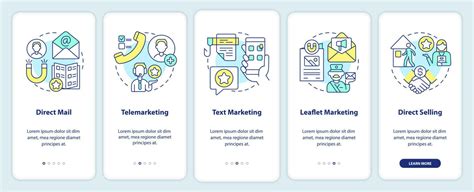 Types Of Direct Marketing Onboarding Mobile App Screen Walkthrough 5 Steps Editable Graphic