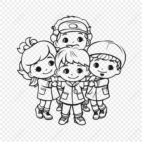 유니폼 아웃라인 스케치 그림을 그리는 아이들과 함께하는 무료 색칠 공부 페이지 벡터웃다표정 Png 일러스트 무료 다운로드 Lovepik