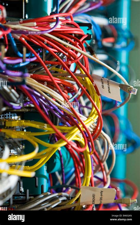 Computer Cables Ethernet Network And Patch Cables In A Server Rack Stock Photo Alamy