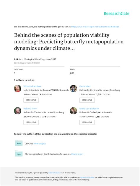 Pdf Behind The Scenes Of Population Viability Modeling Predicting