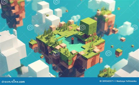 Minimalist Voxel Island Floating In A Serene Blue Expanse Minecraft Texture World AI Generated