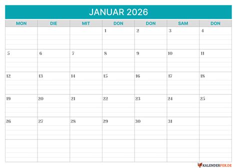Kalender 2026 Zum Ausdrucken Pdf Feitagen Ferien