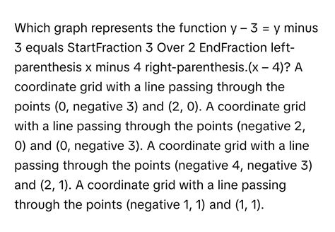 Solved Which Graph Represents The Function Y 3 Y Minus 3 Equals Startfraction 3 Over 2
