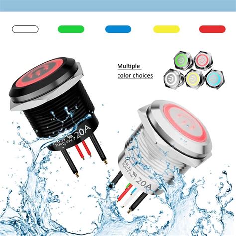 Filn Latching Push Button Switch 19mm 12v 120v Ip68 Waterproof