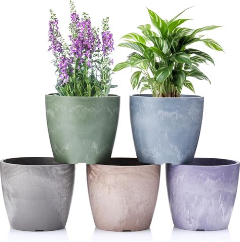 Croblissful 5 Pack Flower Pots 5 Inch Outdoor Plant Pots